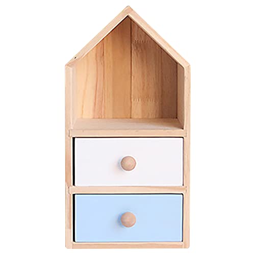 House Shaped Display Shelf with 2 Drawer - Wood Dresser Floating Shelf - Kids Bedroom Furniture - Desk Decor Book Shelf - Nursery Decor - Cute Storage Shelves for Bedroom - 1 Tier 7.9x1.8x11.4 in