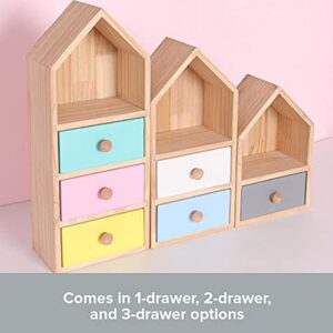 House Shaped Display Shelf with 2 Drawer - Wood Dresser Floating Shelf - Kids Bedroom Furniture - Desk Decor Book Shelf - Nursery Decor - Cute Storage Shelves for Bedroom - 1 Tier 7.9x1.8x11.4 in