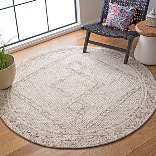 SAFAVIEH Abstract Collection 4' Round Ivory/Grey ABT345F Handmade Premium Wool Entryway Foyer Living Room Bedroom Kitchen Area Rug