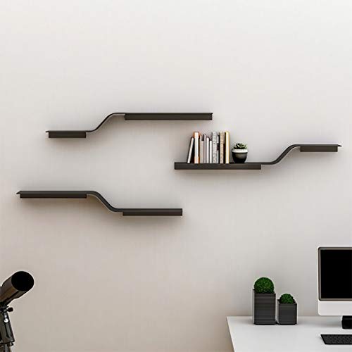 Tyoo Floating Shelf Flat-Shaped Board Modern Black Bracket Wall-Mounted Shelf Suitable for Home Decoration Living Room Bathroom Bedroom Kitchen (Size : F)