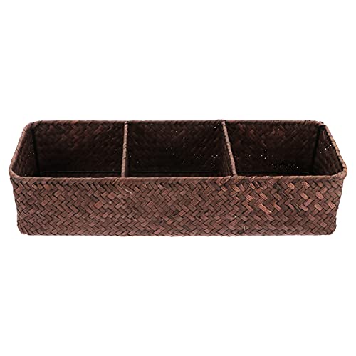 YARNOW Woven Shelf Baskets Storage Baskets Seagrass Wicker Baskets Makeup Holder Organizer Divided Storage Bins Box Container Sundries Organizer Cosmetic Storage Box for Bedrooms Home