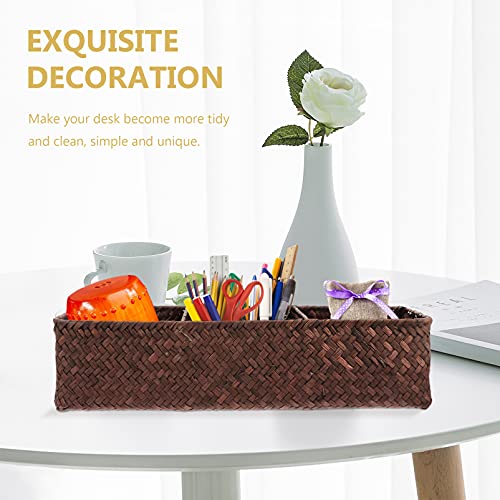 YARNOW Woven Shelf Baskets Storage Baskets Seagrass Wicker Baskets Makeup Holder Organizer Divided Storage Bins Box Container Sundries Organizer Cosmetic Storage Box for Bedrooms Home