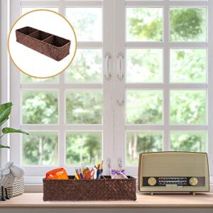 YARNOW Woven Shelf Baskets Storage Baskets Seagrass Wicker Baskets Makeup Holder Organizer Divided Storage Bins Box Container Sundries Organizer Cosmetic Storage Box for Bedrooms Home