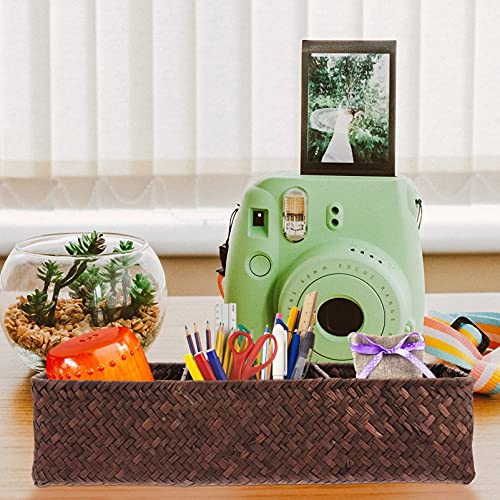 YARNOW Woven Shelf Baskets Storage Baskets Seagrass Wicker Baskets Makeup Holder Organizer Divided Storage Bins Box Container Sundries Organizer Cosmetic Storage Box for Bedrooms Home