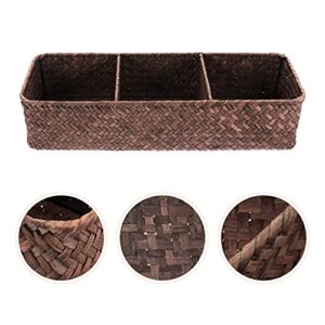 YARNOW Woven Shelf Baskets Storage Baskets Seagrass Wicker Baskets Makeup Holder Organizer Divided Storage Bins Box Container Sundries Organizer Cosmetic Storage Box for Bedrooms Home