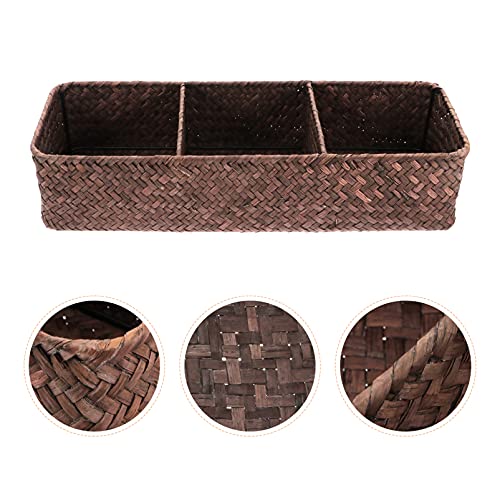 YARNOW Woven Shelf Baskets Storage Baskets Seagrass Wicker Baskets Makeup Holder Organizer Divided Storage Bins Box Container Sundries Organizer Cosmetic Storage Box for Bedrooms Home