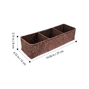 YARNOW Woven Shelf Baskets Storage Baskets Seagrass Wicker Baskets Makeup Holder Organizer Divided Storage Bins Box Container Sundries Organizer Cosmetic Storage Box for Bedrooms Home