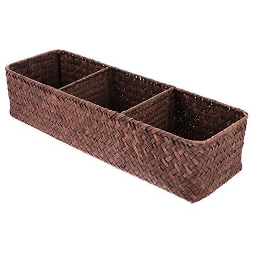 YARNOW Woven Shelf Baskets Storage Baskets Seagrass Wicker Baskets Makeup Holder Organizer Divided Storage Bins Box Container Sundries Organizer Cosmetic Storage Box for Bedrooms Home