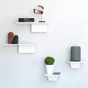 fytz design set of 2 small + set of 2 regular white floating shelves for living, bedroom, office, bathroom, and kitchen