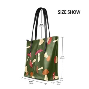 Mushroom Cute Handbags Shoulder Bag Large Leather Tote Bags for Women School Bag Top Handle Shoulder Satchel White with Zipper Pocket for Work Travel School