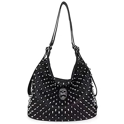 Downupdown Studded Handbags Women Skull Tote Bag Vegan Leather Punk Shoulder Bags Rivet Backpack Purse Bucket Bag Satchel Style Handbags