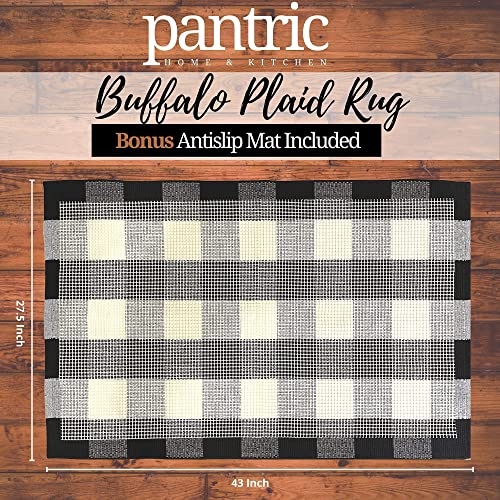 Pantric Black Buffalo Plaid Rug with Anti-Slip Mat - 27.5 x 43 in - Black and White Buffalo Check Rug for Front Porch, Patio or Entryway - Versatile Buffalo Plaid Door Mat for Indoor Outdoor Use