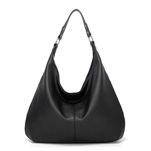 Ashioup Women's Black Hobo Bags Vegan soft PU Leather Shoulder Bag Slouchy Handbags Totes with Zipper