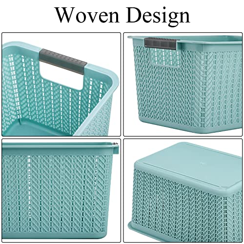 Lawei 9 Pack Plastic Storage Baskets, 10.5 x 7.1 x 5.5 Inch Weave Storage Bins with Handle, Plastic Shelf Organizer Basket for Home Cabinet, Pantry Storage Bins for Toys, Classroom