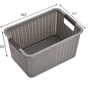 Lawei 9 Pack Plastic Storage Baskets, 10.5 x 7.1 x 5.5 Inch Weave Storage Bins with Handle, Plastic Shelf Organizer Basket for Home Cabinet, Pantry Storage Bins for Toys, Classroom