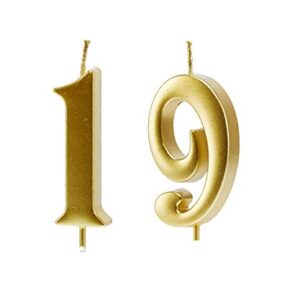 Mart 19th Birthday Candles,Gold Number 19 Cake Topper for Birthday Decorations