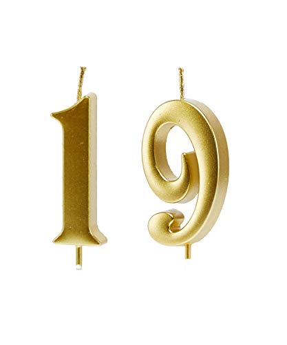 Mart 19th Birthday Candles,Gold Number 19 Cake Topper for Birthday Decorations