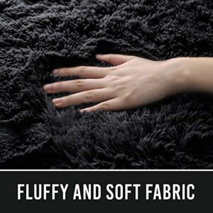 ECOBER Premium Fluffy Area Rug for Bedroom Living Room Plush Soft Decorative Carpet, Extra Comfy Fuzzy Rugs for Girls Room Kids Cute Carpets, 4x6 Feet Black