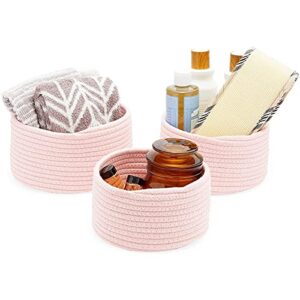 farmlyn creek cotton woven baskets for storage, pink organizers (3 sizes, 3 pack)