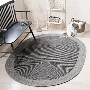 safavieh braided collection 8′ x 10′ oval grey/black brd904f handmade country cottage reversible wool entryway foyer living room bedroom kitchen area rug