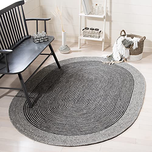 SAFAVIEH Braided Collection 8' x 10' Oval Grey/Black BRD904F Handmade Country Cottage Reversible Wool Entryway Foyer Living Room Bedroom Kitchen Area Rug