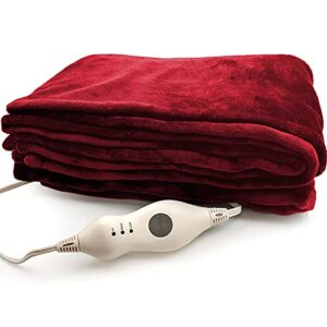 electric heated throw blanket fleece with controller, 50″ x 60″ , 4 hours auto shut-off, fast warming, full-body comfort, luxuriously soft, machine washable (red)