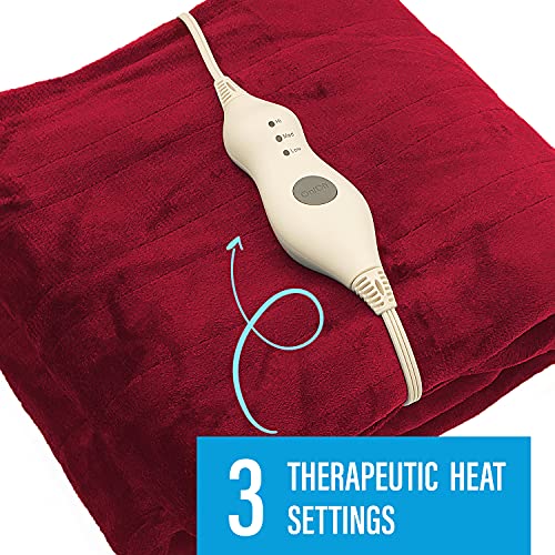 Electric Heated Throw Blanket Fleece with Controller, 50" x 60" , 4 Hours Auto Shut-Off, Fast Warming, Full-Body Comfort, Luxuriously Soft, Machine Washable (Red)