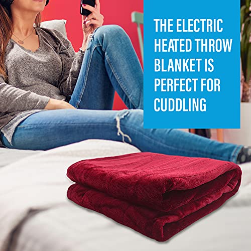 Electric Heated Throw Blanket Fleece with Controller, 50" x 60" , 4 Hours Auto Shut-Off, Fast Warming, Full-Body Comfort, Luxuriously Soft, Machine Washable (Red)