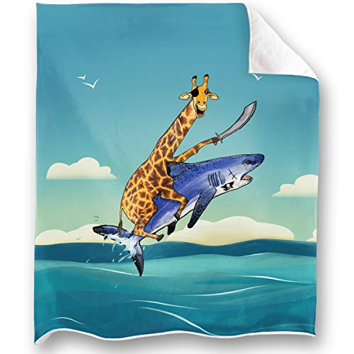 Loong Design Onward Giraffe and Shark Throw Blanket Super Soft, Fluffy, Premium Sherpa Fleece Blanket 50'' x 60'' Fit for Sofa Chair Bed Office Travelling Camping Gift