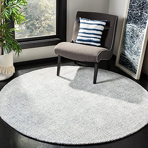 SAFAVIEH Abstract Collection 8' Round Ivory/Blue ABT470M Handmade Wool & Viscose Entryway Foyer Living Room Bedroom Kitchen Area Rug