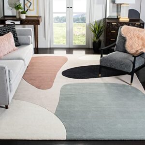 safavieh fifth avenue collection 9′ x 12′ beige/black ftv119b handmade mid-century modern abstract new zealand wool living room dining bedroom area rug