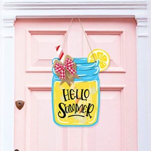 Huray Rayho Lemonade Door Hanger Happy Summer Welcome Door Sign Summer Lemon Mason Jar Hanging Dcor Farmhouse Rustic Wall Porch Front Door Decorations Supplies