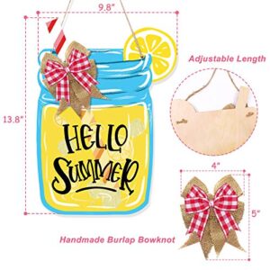 Huray Rayho Lemonade Door Hanger Happy Summer Welcome Door Sign Summer Lemon Mason Jar Hanging Dcor Farmhouse Rustic Wall Porch Front Door Decorations Supplies