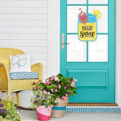 Huray Rayho Lemonade Door Hanger Happy Summer Welcome Door Sign Summer Lemon Mason Jar Hanging Dcor Farmhouse Rustic Wall Porch Front Door Decorations Supplies