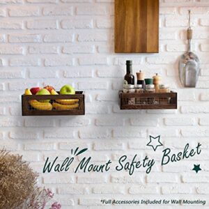 NAGAWOOD Wooden Countertop Baskets Set of 2 for Kitchen, Bathroom, Pantry|Wall Mount Upgrade with Full Accessories| Rustic Nesting Boxes|Wooden Organizer Crates for Fruit, Vegetables, Produce, Bread