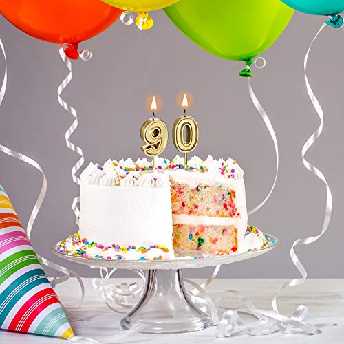 90th Birthday Candles Cake Numeral Candles Happy Birthday Cake Candles Topper Decoration for Birthday Wedding Anniversary Celebration Supplies (Gold)