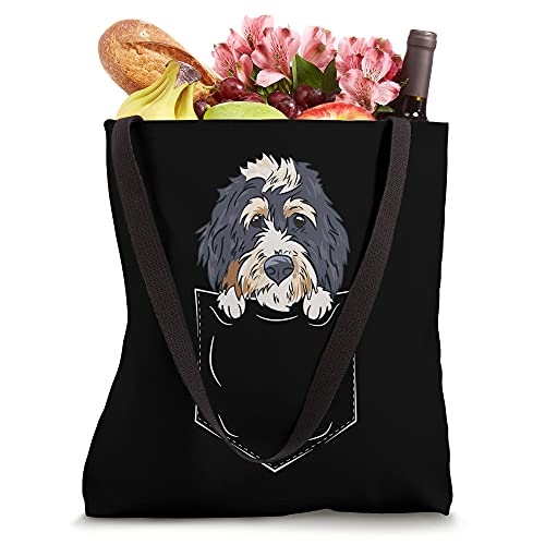 Bernedoodle Dog In A Pocket Pet Funny Bernedoodle Tote Bag