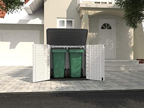 HOMSPARK Horizontal Storage Shed Weather Resistance, Multi-Purpose Outdoor Storage Box for Backyards and Patios, 26 Cubic Feet Capacity for Bike, Lawnmower, Trash Cans, Patio Accessories