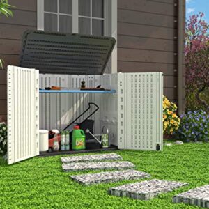 HOMSPARK Horizontal Storage Shed Weather Resistance, Multi-Purpose Outdoor Storage Box for Backyards and Patios, 26 Cubic Feet Capacity for Bike, Lawnmower, Trash Cans, Patio Accessories