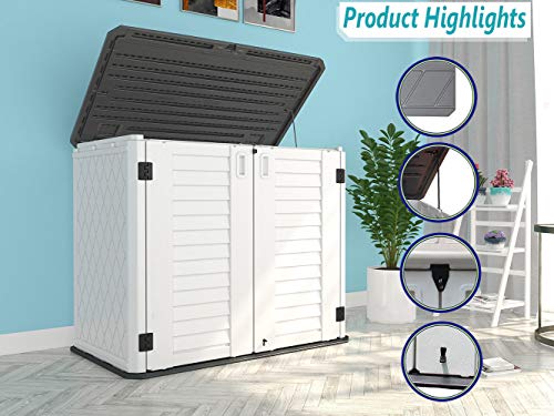 HOMSPARK Horizontal Storage Shed Weather Resistance, Multi-Purpose Outdoor Storage Box for Backyards and Patios, 26 Cubic Feet Capacity for Bike, Lawnmower, Trash Cans, Patio Accessories