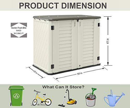 HOMSPARK Horizontal Storage Shed Weather Resistance, Multi-Purpose Outdoor Storage Box for Backyards and Patios, 26 Cubic Feet Capacity for Bike, Lawnmower, Trash Cans, Patio Accessories