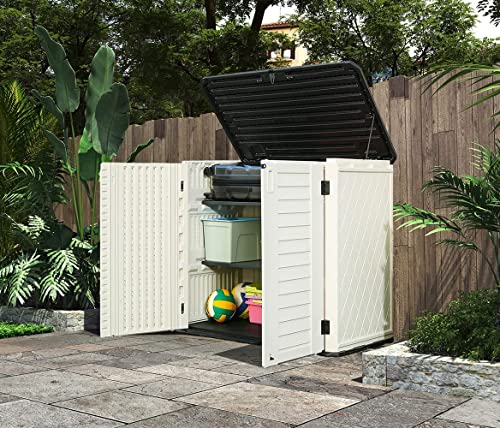 HOMSPARK Horizontal Storage Shed Weather Resistance, Multi-Purpose Outdoor Storage Box for Backyards and Patios, 26 Cubic Feet Capacity for Bike, Lawnmower, Trash Cans, Patio Accessories