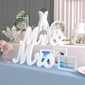 VIOPVERY Mr and Mrs Sign for Wedding Table,Large Wooden Letters Mr & Miss Signs for Sweetheart Table,Photo Props Wedding Decorations for Anniversary,White