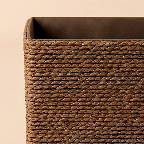 Paper Rope Woven Storage Basket Set of 4 with Fabric Liner, Stackable Multipurpose Organizer Bin, Brown