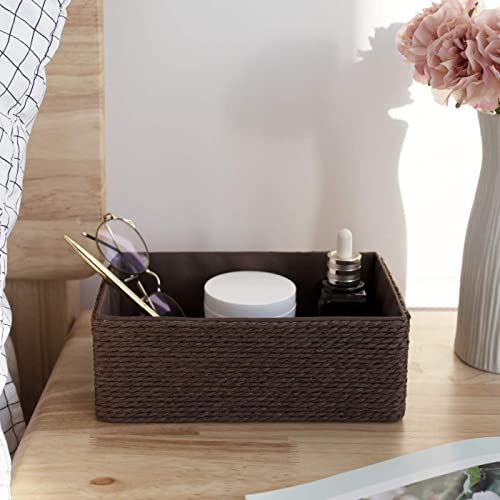 Paper Rope Woven Storage Basket Set of 4 with Fabric Liner, Stackable Multipurpose Organizer Bin, Brown