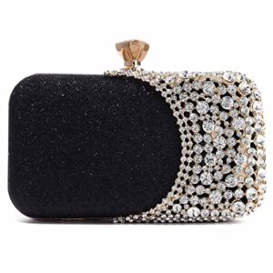 yokawe womens rhinestone evening bags sparkly crystal purse clutch bride wedding party prom handbag (black)