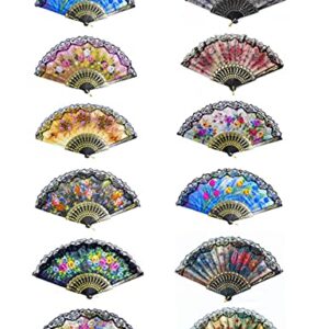 SITAER Spanish Folding Hand Fan,Handheld Fans Summer Vintage Dancing Party Hand Fans for Girls Women (12 PCS, Random Pattern)