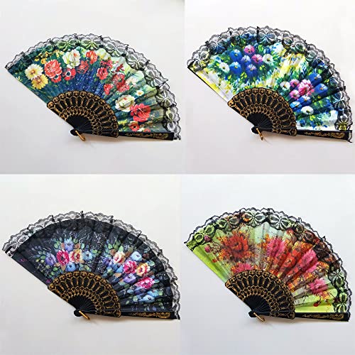 SITAER Spanish Folding Hand Fan,Handheld Fans Summer Vintage Dancing Party Hand Fans for Girls Women (12 PCS, Random Pattern)