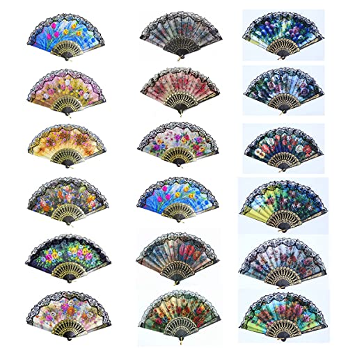 SITAER Spanish Folding Hand Fan,Handheld Fans Summer Vintage Dancing Party Hand Fans for Girls Women (12 PCS, Random Pattern)