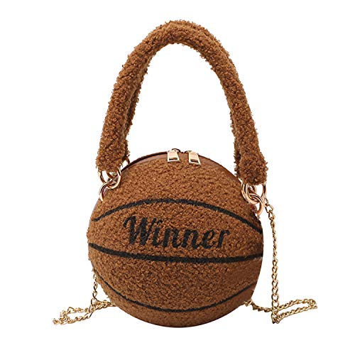 KUANG! Women's Basketball Shaped Mini Chain Purse Plush Shoulder Messenger Handbags Handle Tote Crossbody bags For Girls